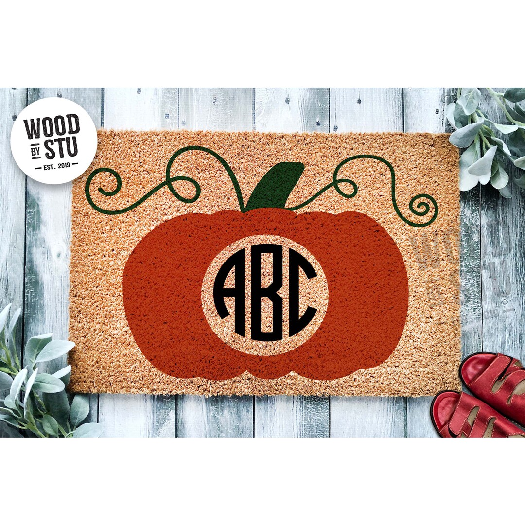 Orange Pumpkin Monogram Door Mat Fall Doormat Welcome Mat Pumpkin Door ...