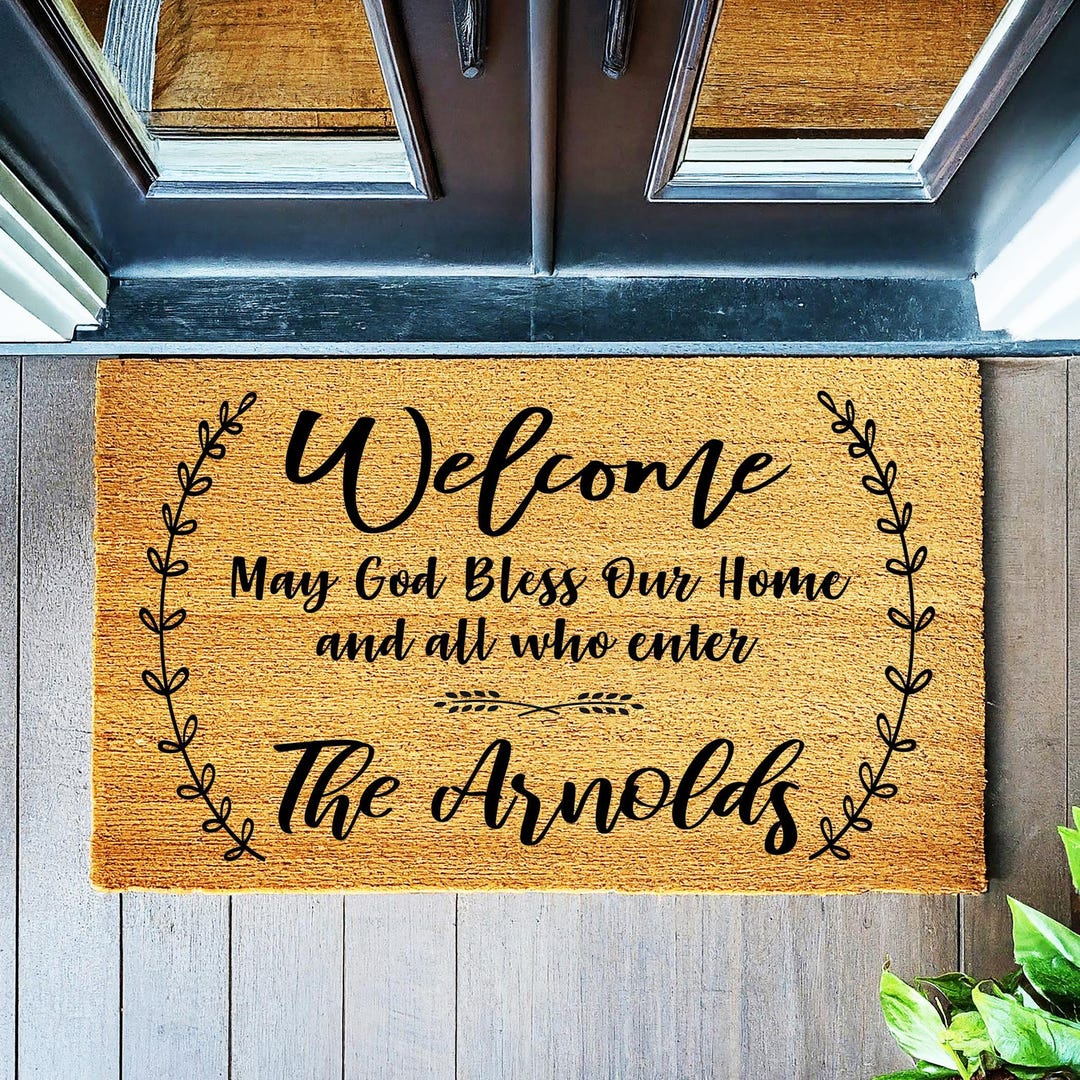 Custom Doormat May God Bless Our Home Religious Door Mat Personalized ...