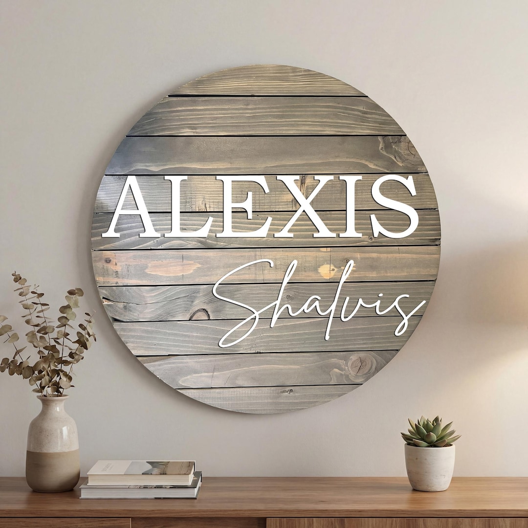Personalized Round Wood Name Sign | Custom Family Wall Decor, Rustic ...