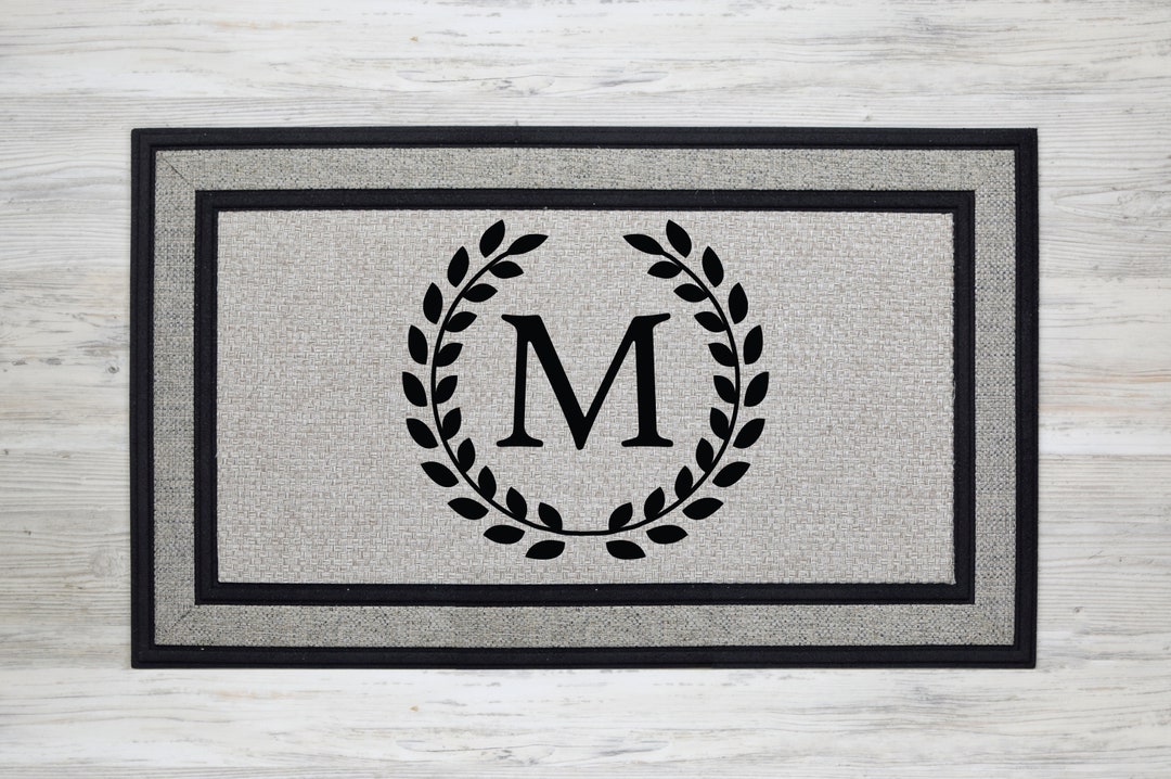 Grey Doormat Simple Wreath Monogram Door Mat Wedding Gift Family ...
