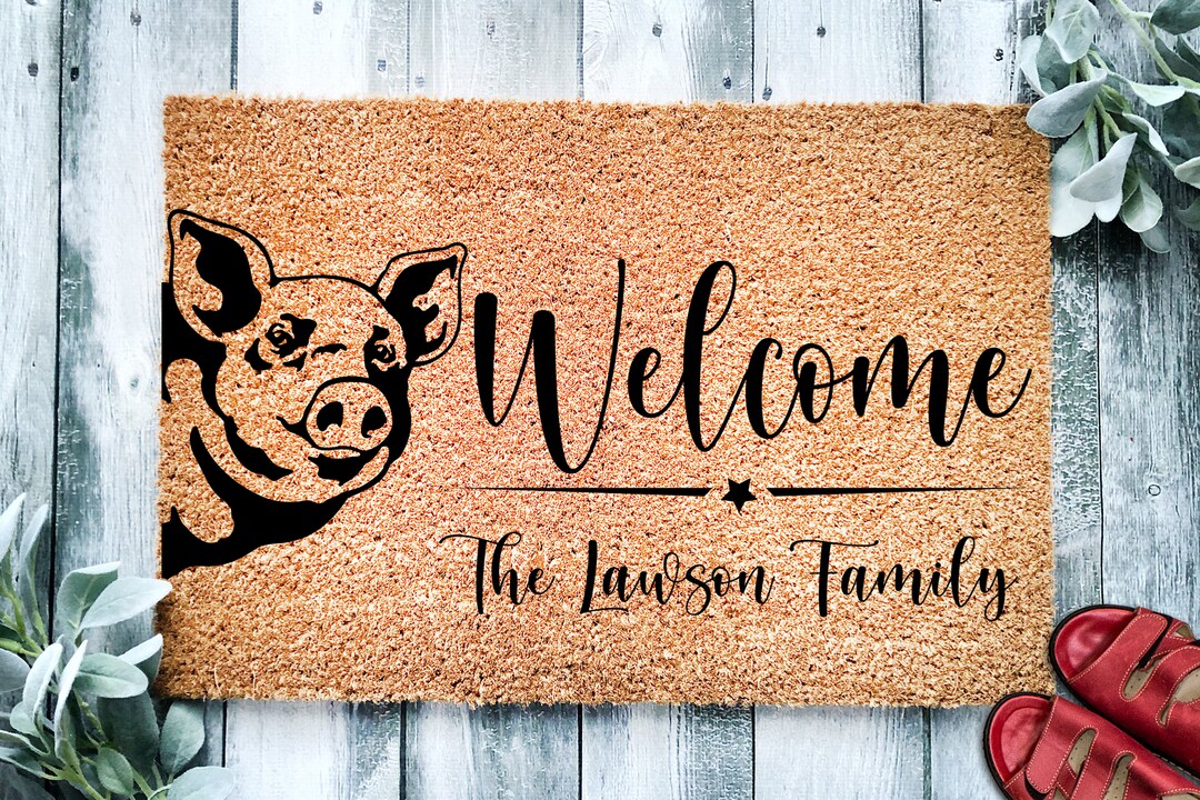 Custom Doormat Welcome Personalized Family Name Pig Farm Doormat ...
