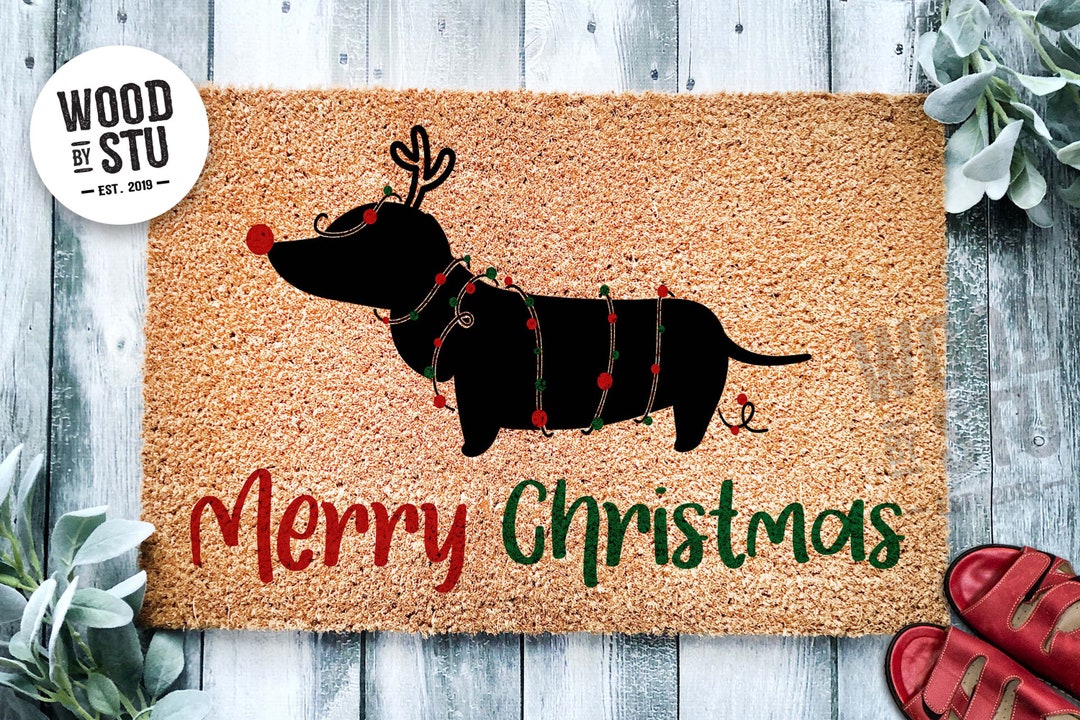 Doormat Merry Christmas Tree Dachshund Sausage Dog Christmas Doormat ...