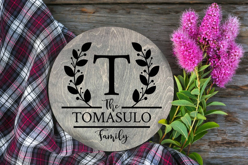 Monogram Round Wood Sign, Family Name (personalized Wedding Gift 7354 ...