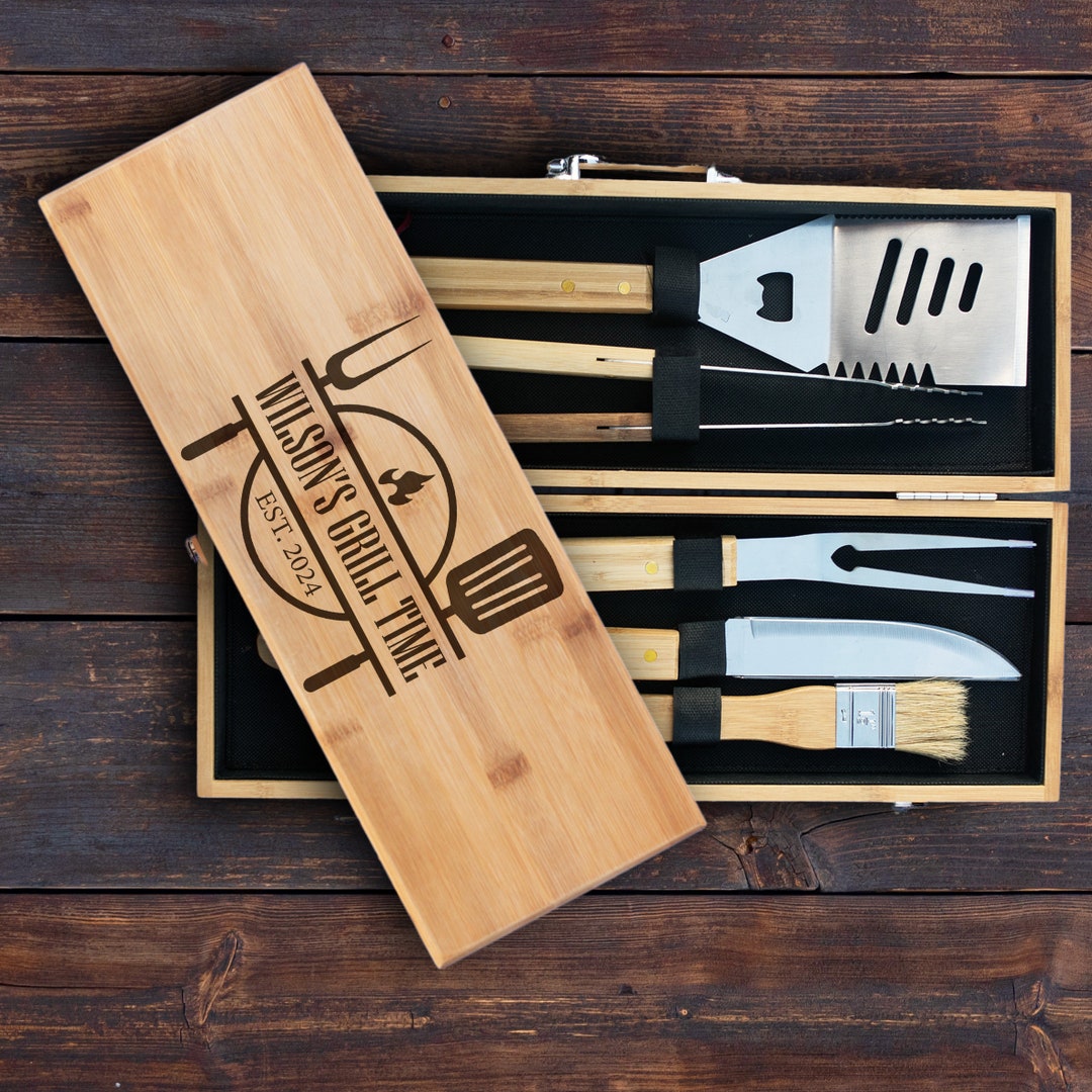 Fathers Day Gift - Father's Day Gift - Wooden Barbecue Set Engraved BBQ ...