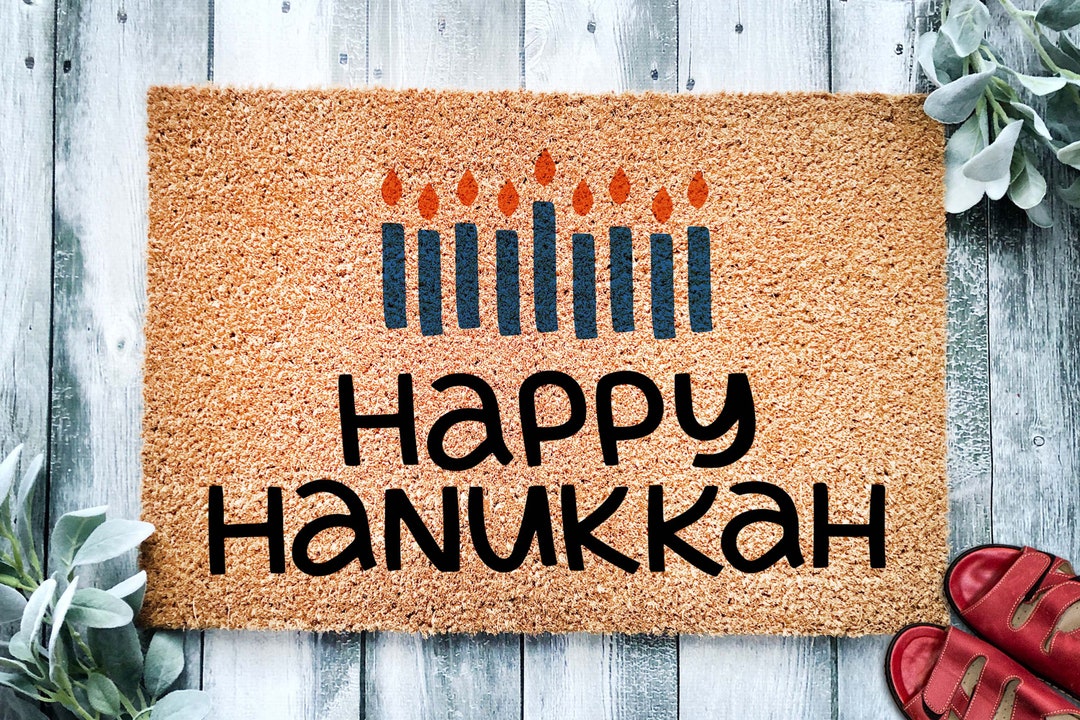 1809 Happy Hanukkah Door Mat Cute Chanukah Festival of Lights Holiday ...