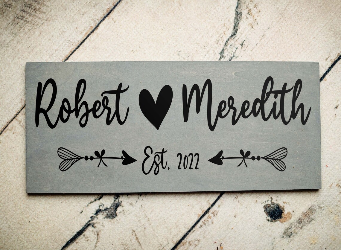 Romantic Couple Name EST Sign With Heart Arrows Personalized - Etsy