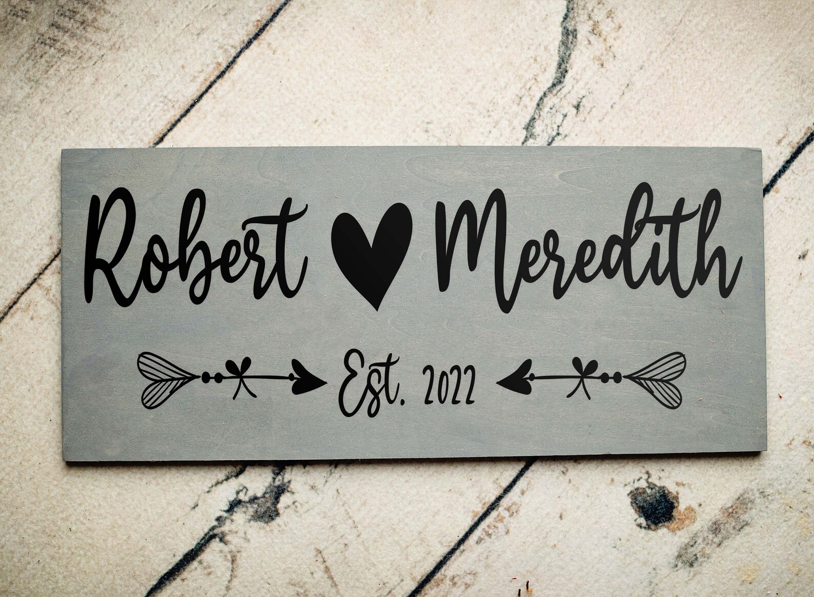Romantic Couple Name EST Sign With Heart Arrows Personalized - Etsy