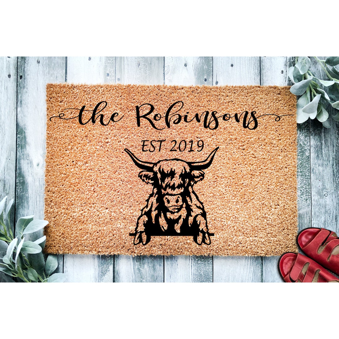 Custom Doormat Highland Cow Personalized Welcome Mat Housewarming Gift ...