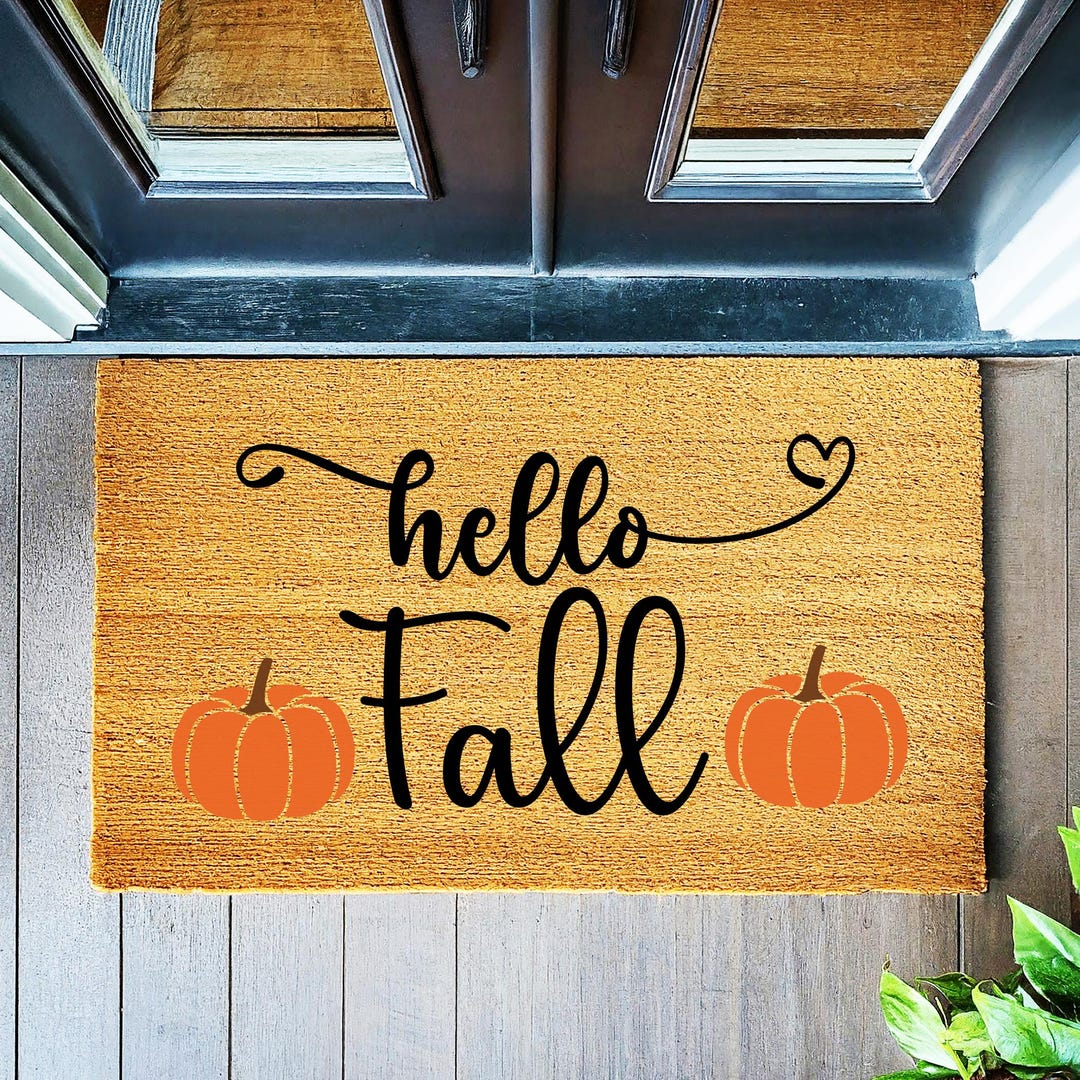 Doormat Hello Fall Door Mat - Pumpkin Fall - Welcome Mat - Fall Leaves ...