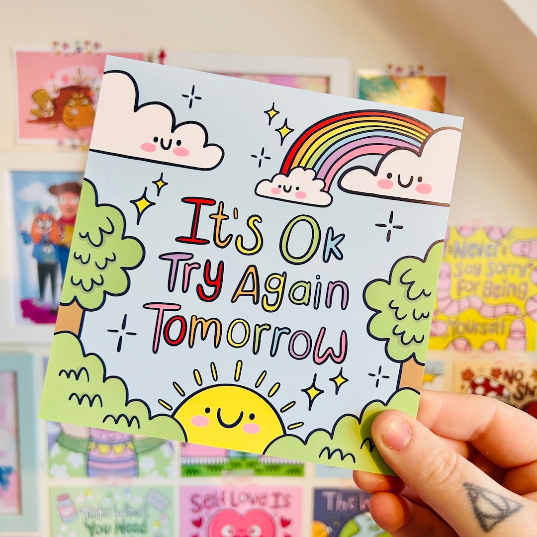 It's OK Try Again Tomorrow Rainbow Square Print Positivity PMA Mental ...