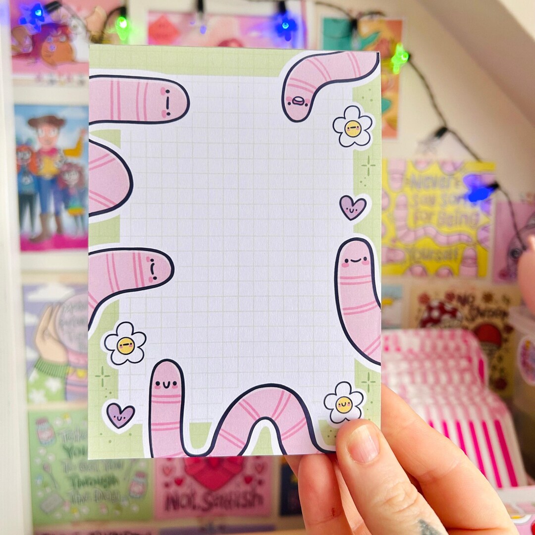 Spring Worms : A6 Notepad - 50 Pages - Kawaii Stationery - Lists ...