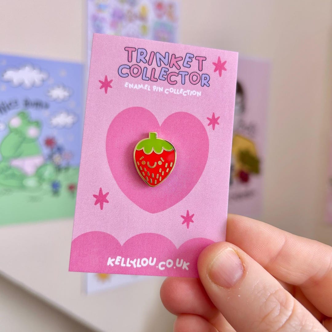 Mini Strawberry Enamel Pin: Gold Plated - Kawaii - Fruit - Red - Lapel ...