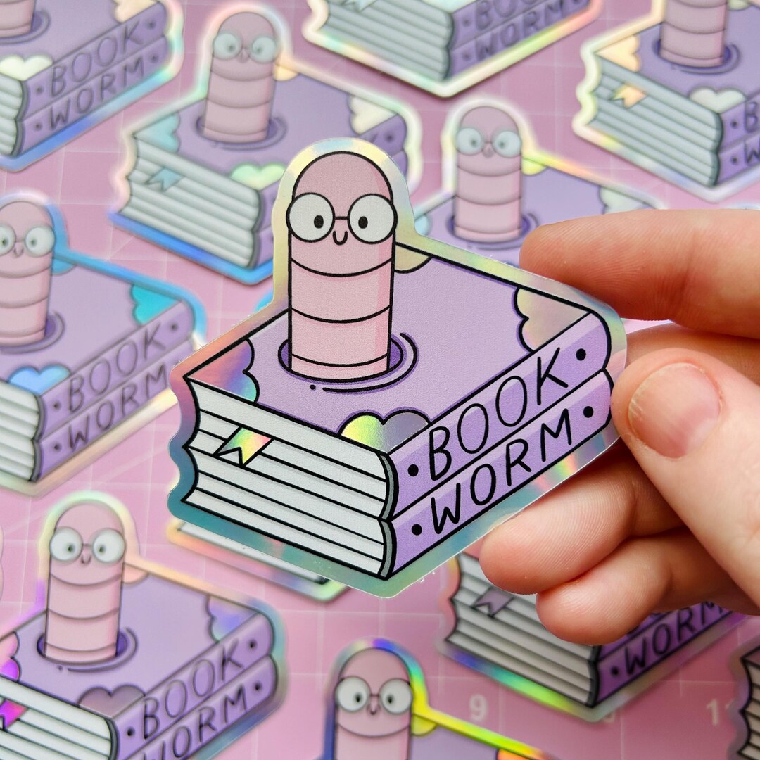 Bookworm Rainbow Holographic Vinyl Sticker - Waterproof - Bookish ...
