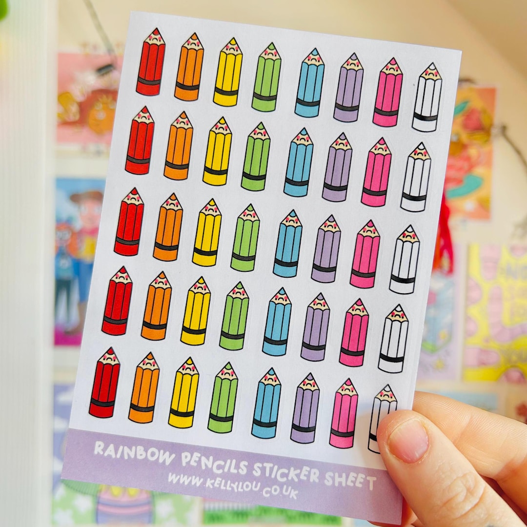 Rainbow Pencils Paper Sticker Sheet - Planner Stickers - Junk Journal ...