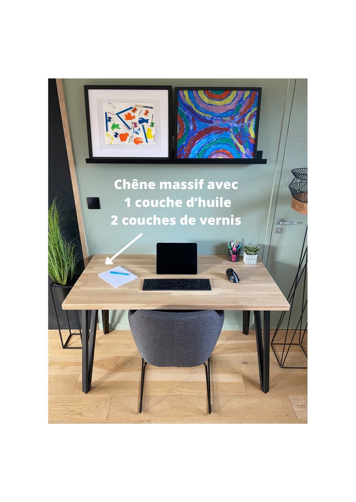 Bureau en chene massif style industriel avec pied en equerre - Etsy France