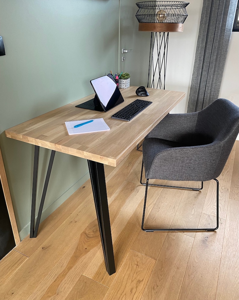 Bureau en chene massif style industriel avec pied en equerre - Etsy France