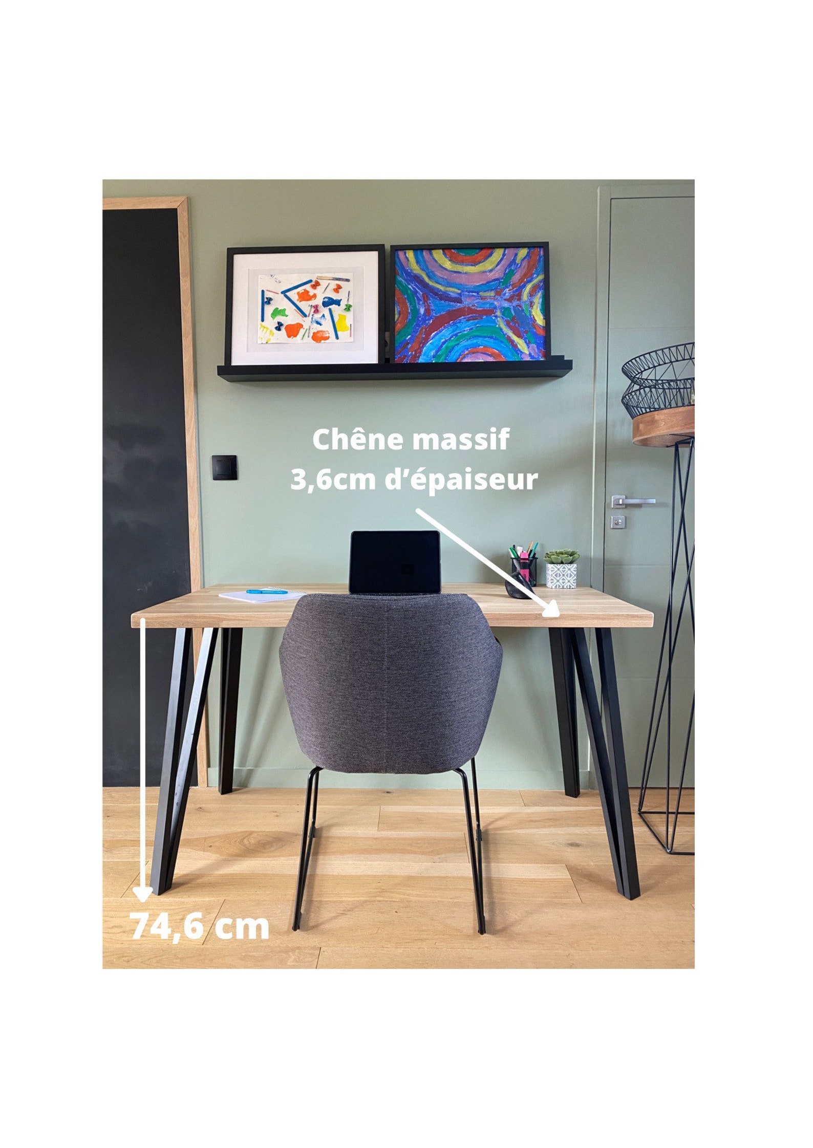 Bureau en chene massif style industriel avec pied en equerre - Etsy France