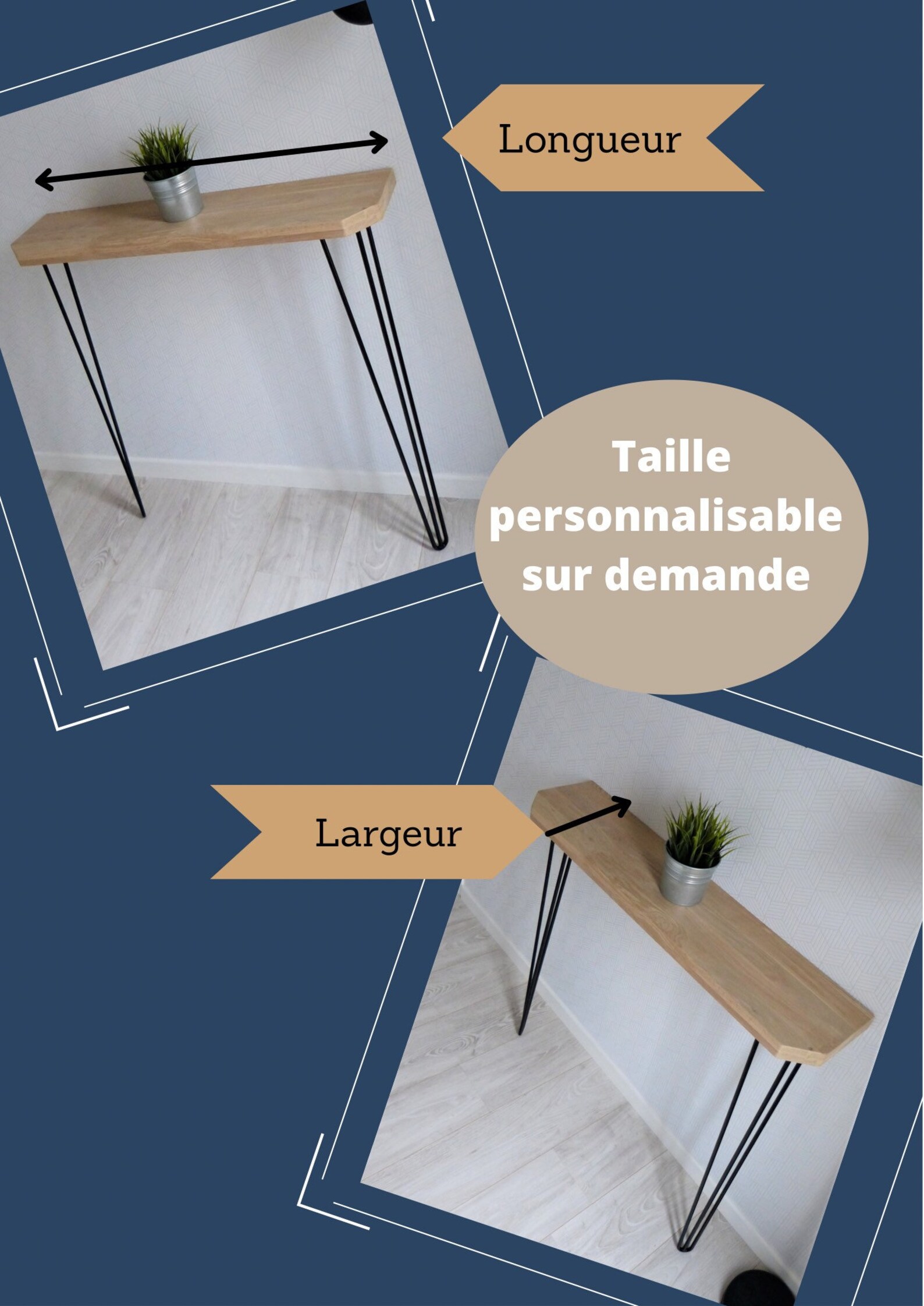 Console en chêne avec angles biseautés de style industriel | Etsy France