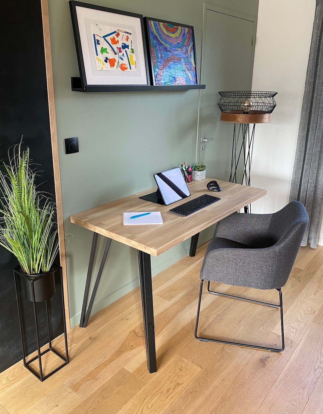 Industrial Style Solid Oak Desk With Metal Square Leg - Etsy