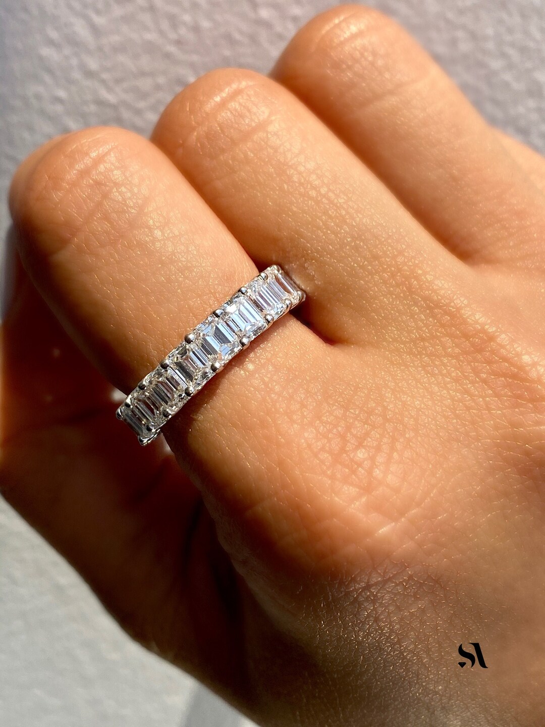 6CT Emerald Cut Natural Diamond Eternity Ring wedding Ring, Stackable ...