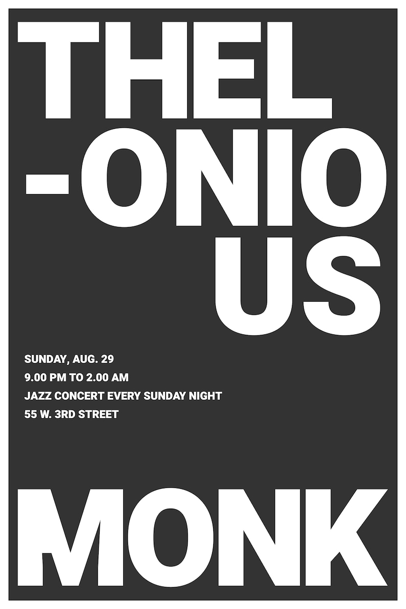 Thelonious Monk Big Typography Minimalist Poster 24 X 36 - Etsy