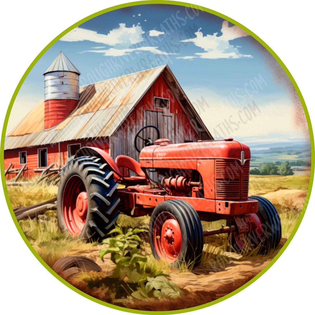 Tractor Wreath Sign, Red Tractor Sign, Farmhouse Sign, Farm Decor ...