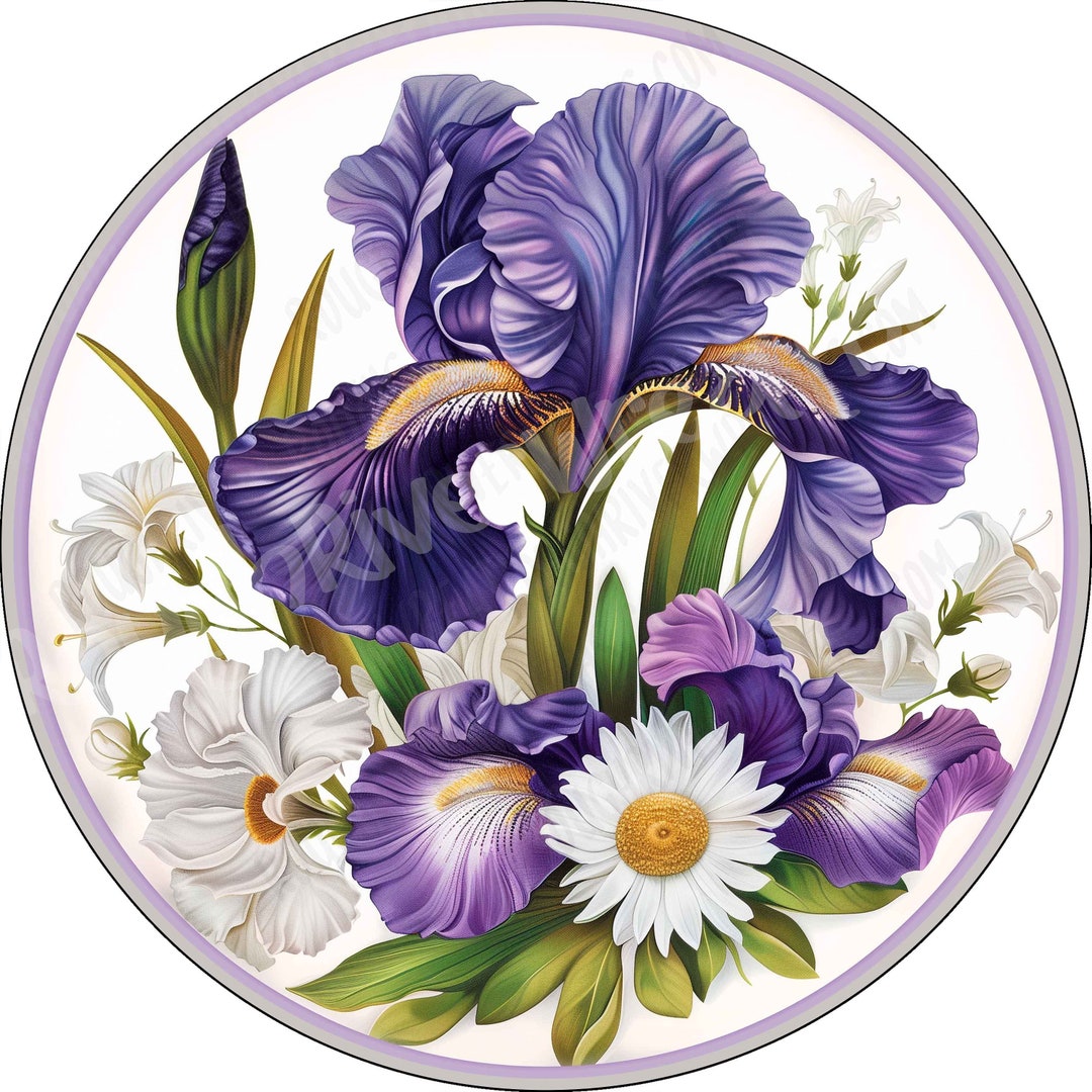 Flower Wreath Sign, Iris Flower Wreath Sign, Country Wreath Sign ...