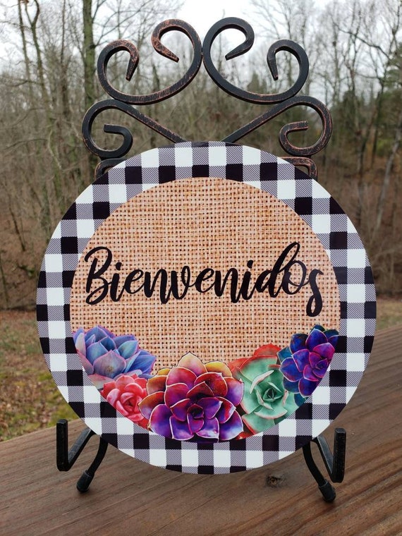 Bienvenidos Sign Farmhouse Sign Buffalo Check Sign Buffalo | Etsy