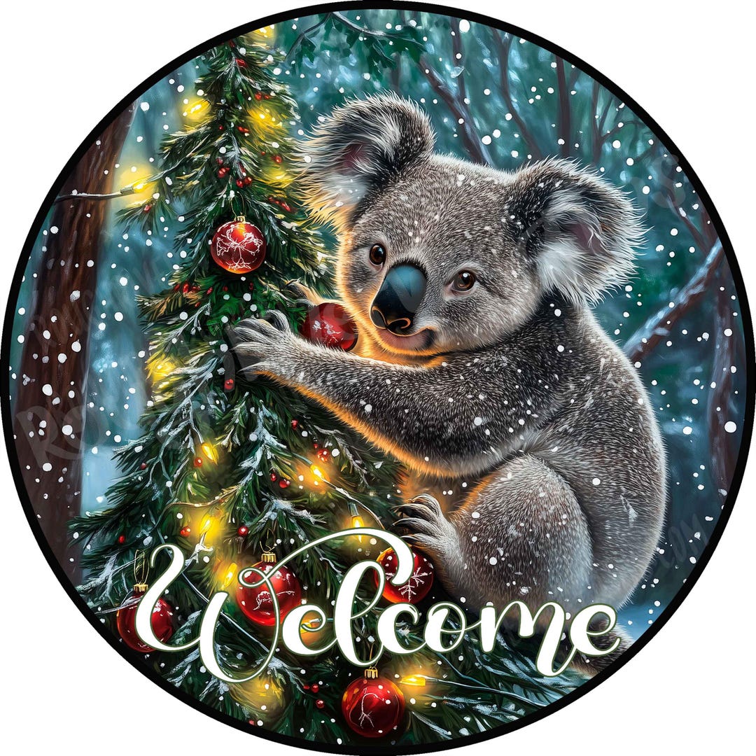 Christmas Koala Bear Wreath Sign, Koala on a Christmas Tree Wreath Sign ...