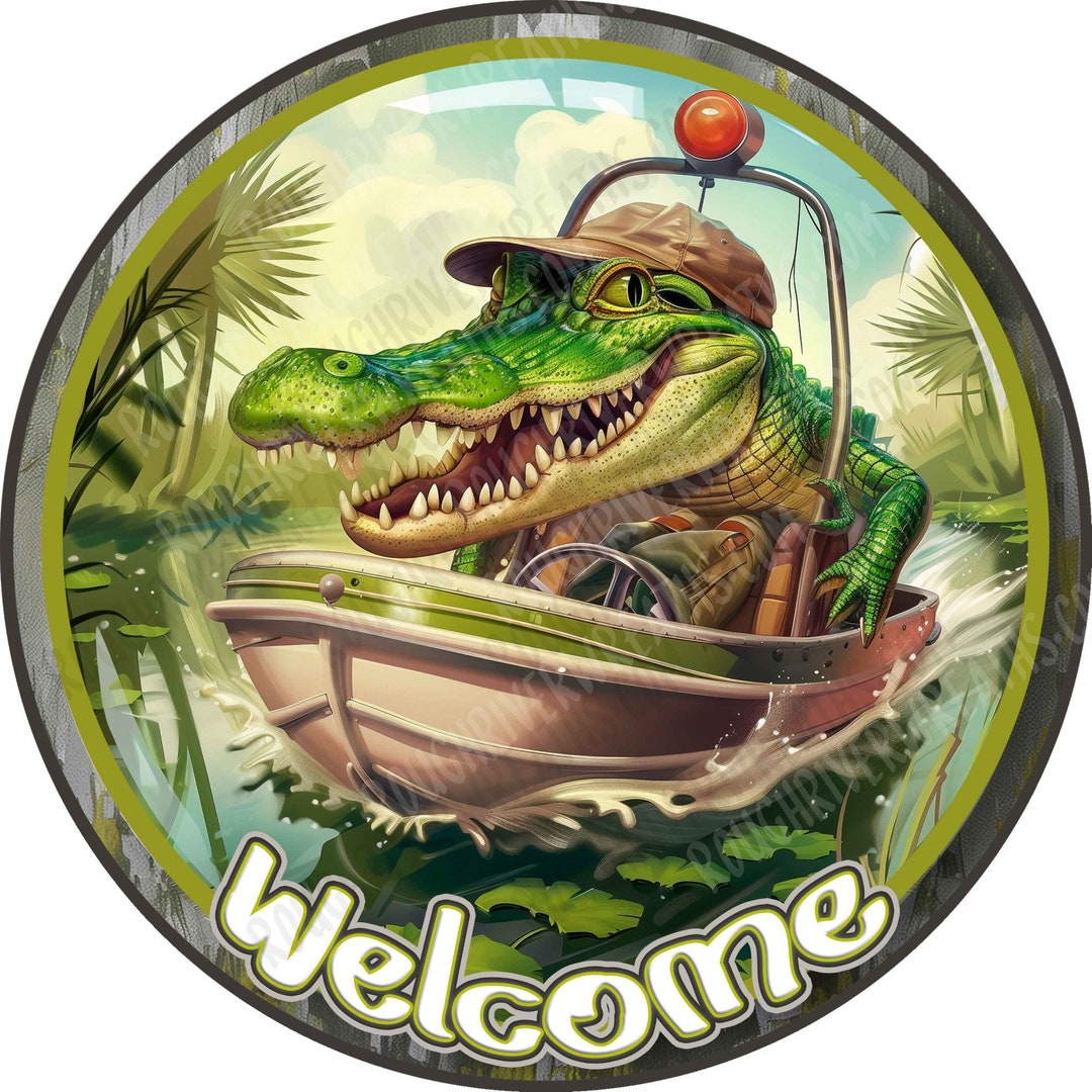 Alligator Welcome Wreath Sign, Cute Alligator Wreath Sign, Bayou ...