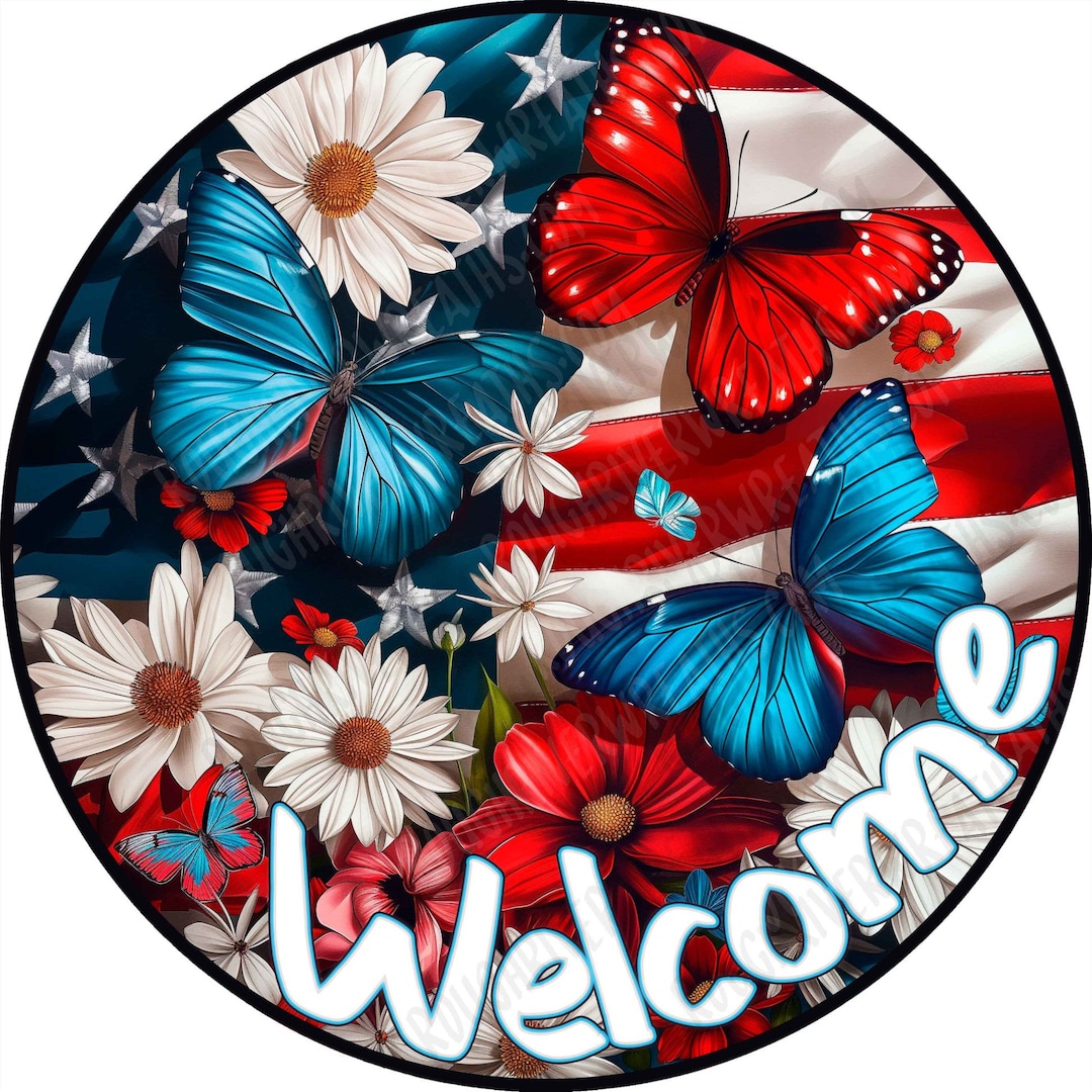 Patriotic Floral Welcome Wreath Sign, Colorful Welcome Wreath Sign ...
