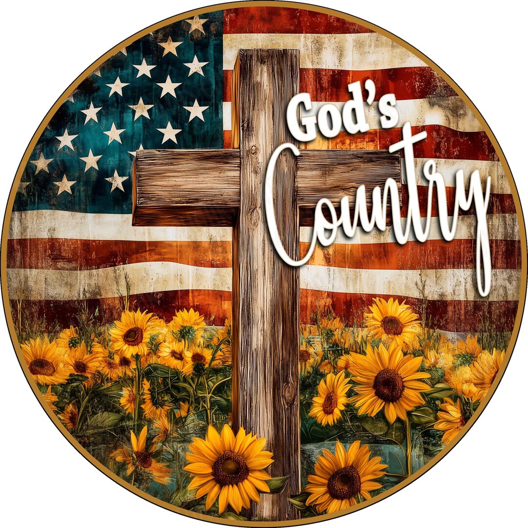 God's Country Cross and Flag Wreath Sign, Patriotic Sign, Flag Sign ...