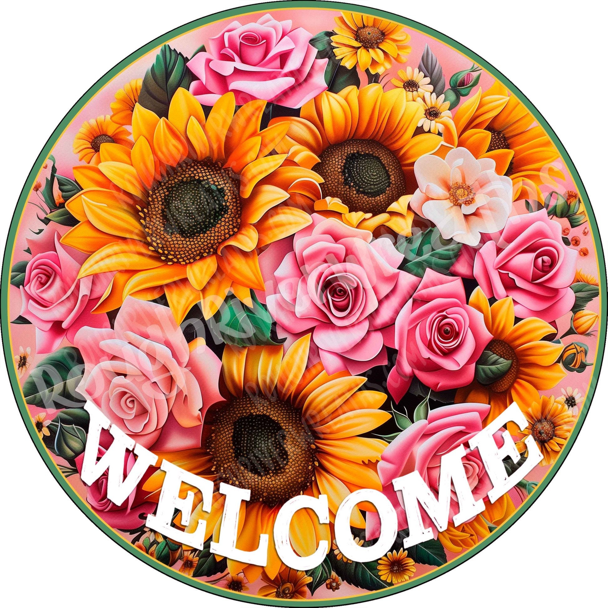 Sunflowers and Roses Wreath Sign, Sunflower Wreath Accent Sign ...