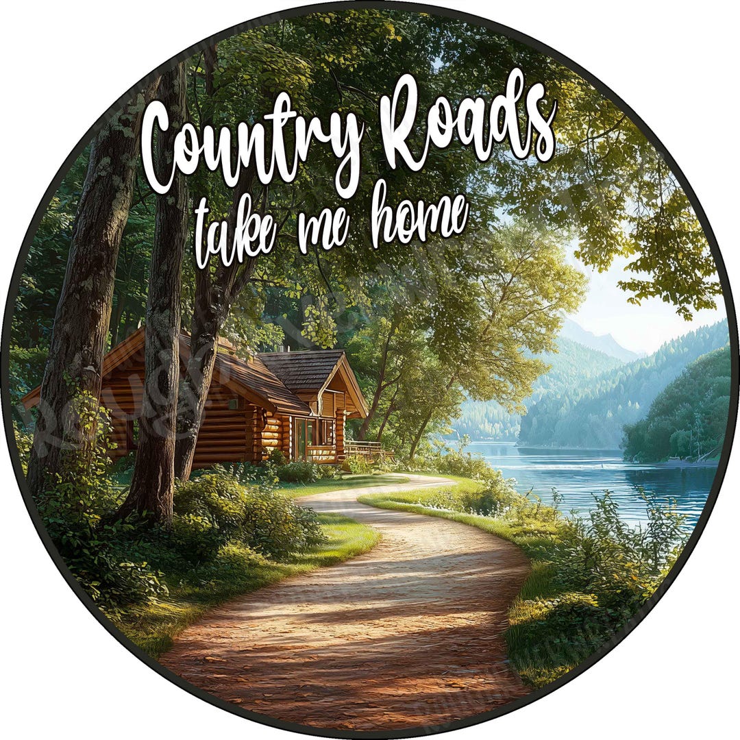 Log Cabin in the Woods Aluminum Wreath Sign, Country Roads, Wreath ...