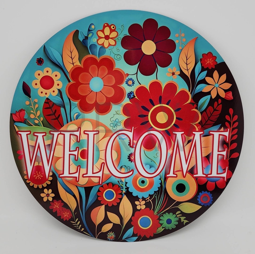 Floral Welcome Wreath Sign Colorful Welcome Wreath Sign - Etsy