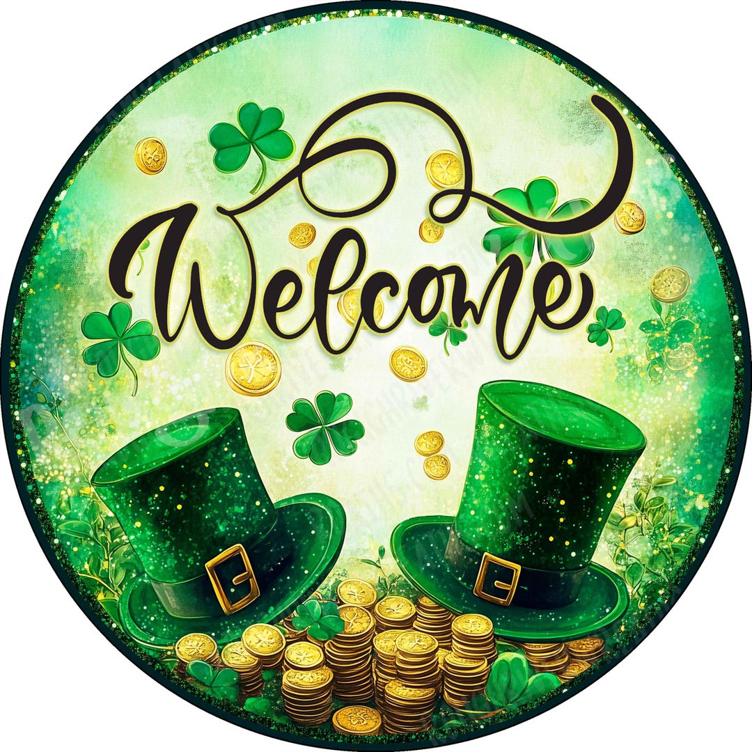 St. Patrick's Day Sign, Clover Wreath Sign, Sign With Clovers + Hats ...