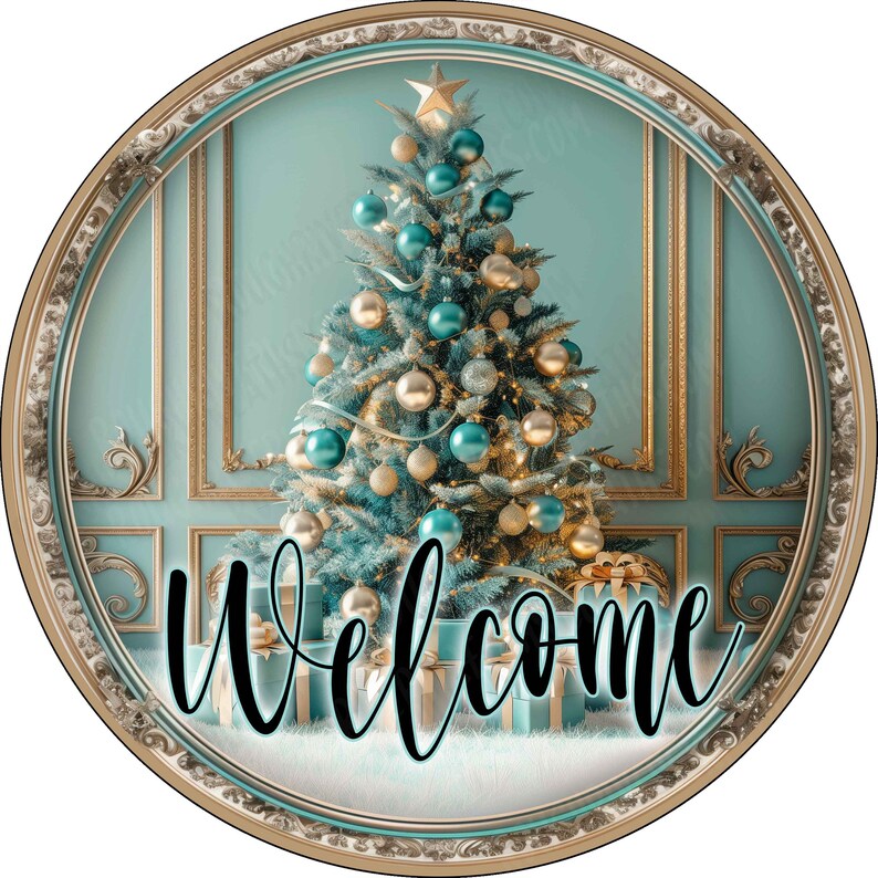 Merry Christmas Wreath Sign, Blue Christmas Sign, Tree Wreath Sign ...
