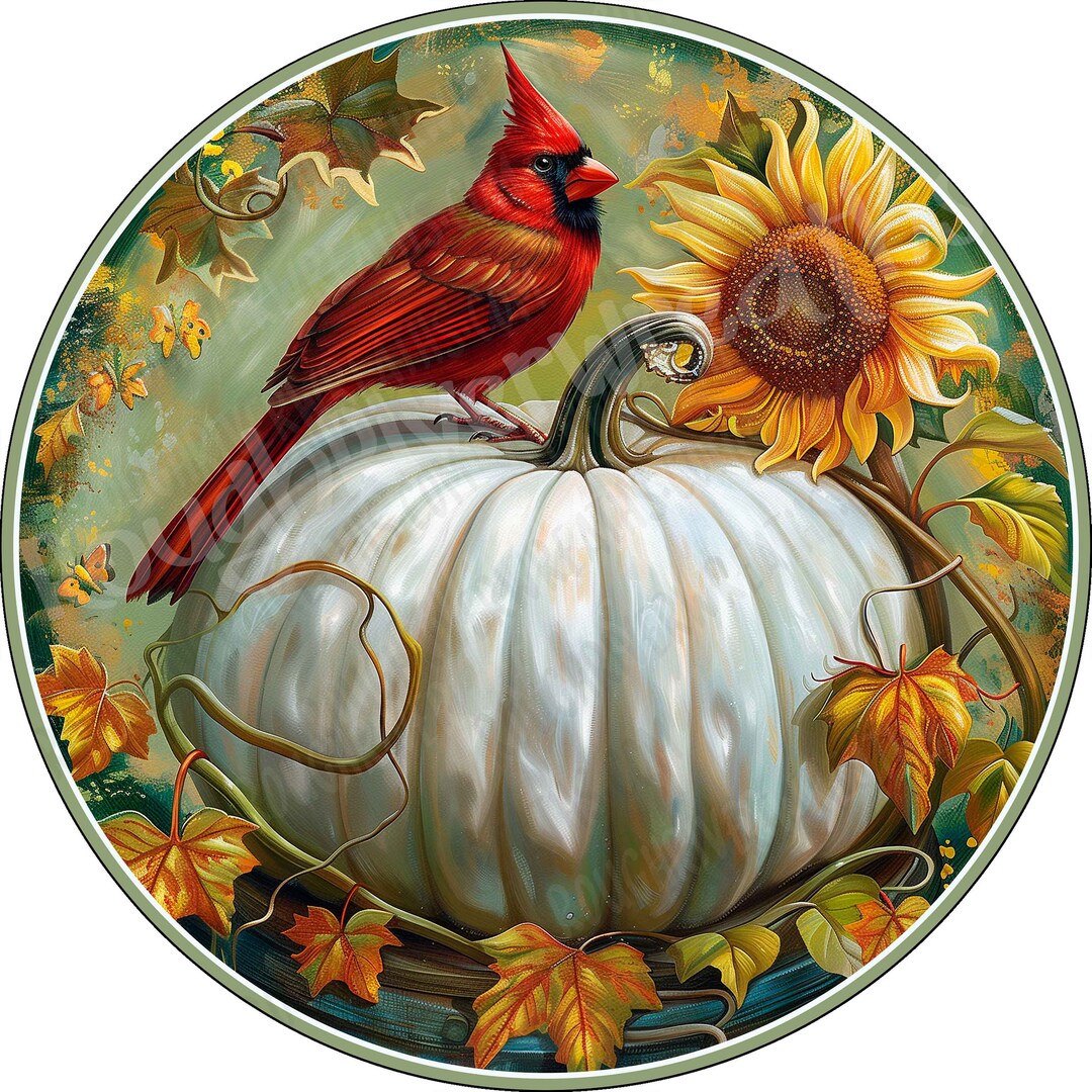 Cardinal Pumpkin Wreath Sign, Cardinal Fall Sign, White Pumpkin Sign ...