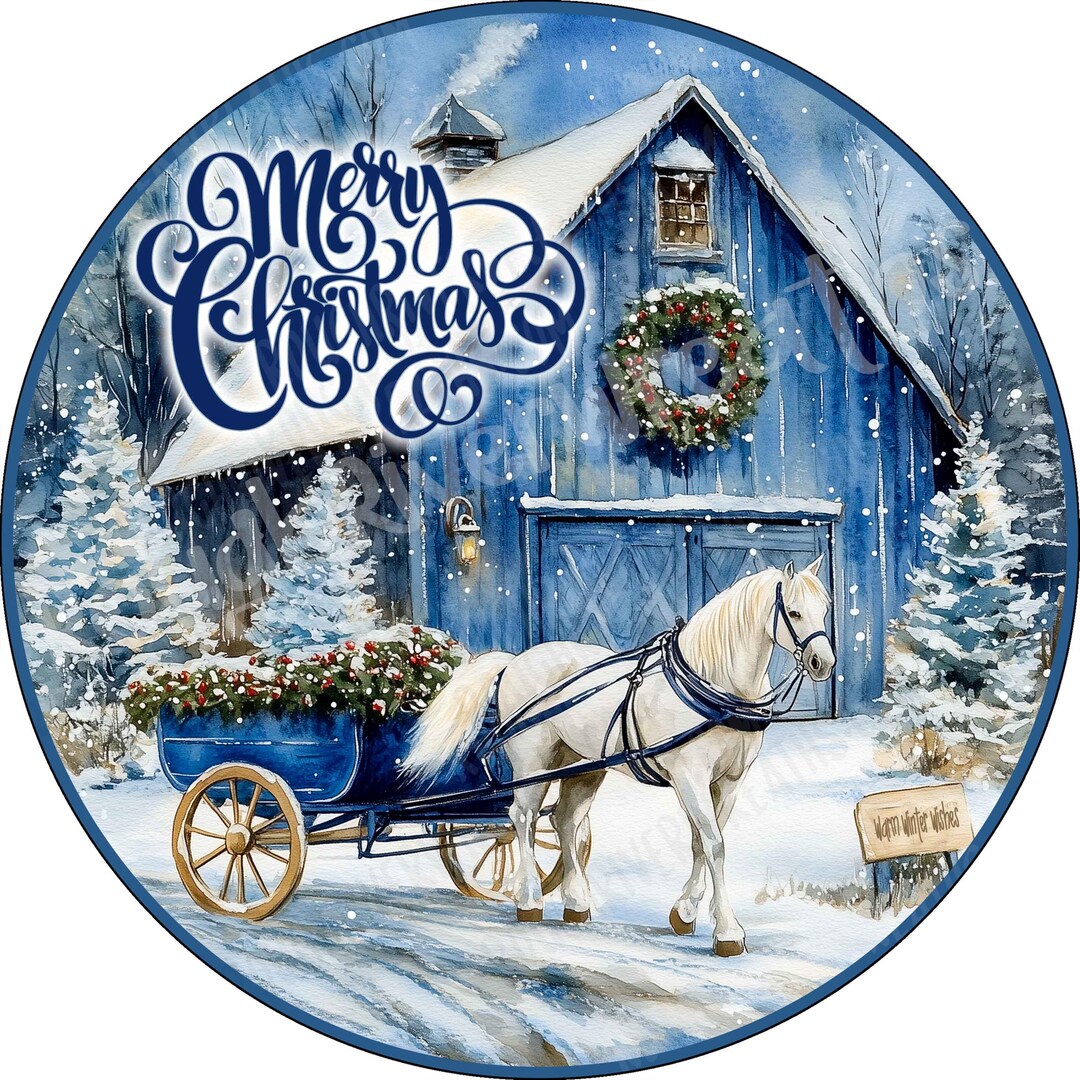 Winter Wreath Sign, Horse and Carriage Wreath Sign, Winter Barn Sign ...