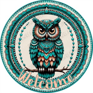 Southwest Owl Welcome Sign, Owl Sign, Turquoise Owl Wreath Sign, Cute ...