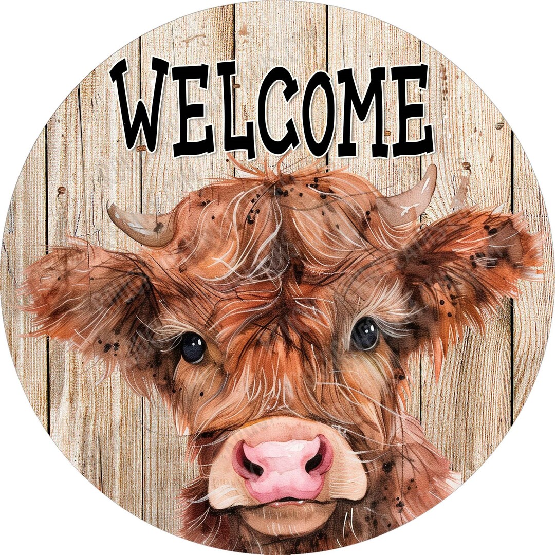 Cow Wreath Sign, Highland Cow Sign, Farmhouse Sign, Cow Decor, Highland ...