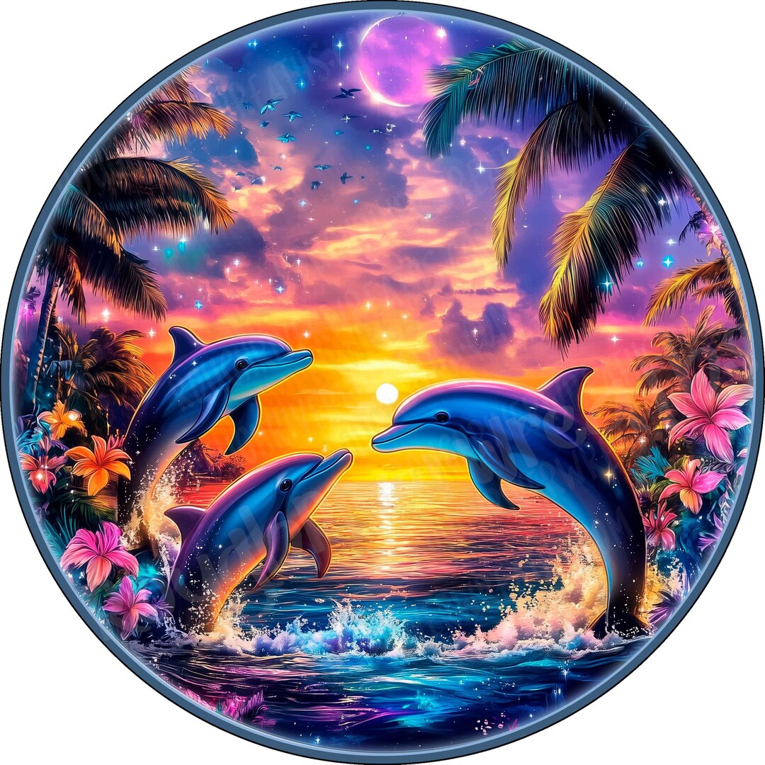 Dolphin Wreath Sign, Dolphin Sign, Colorful Dolphin Wreath Sign ...