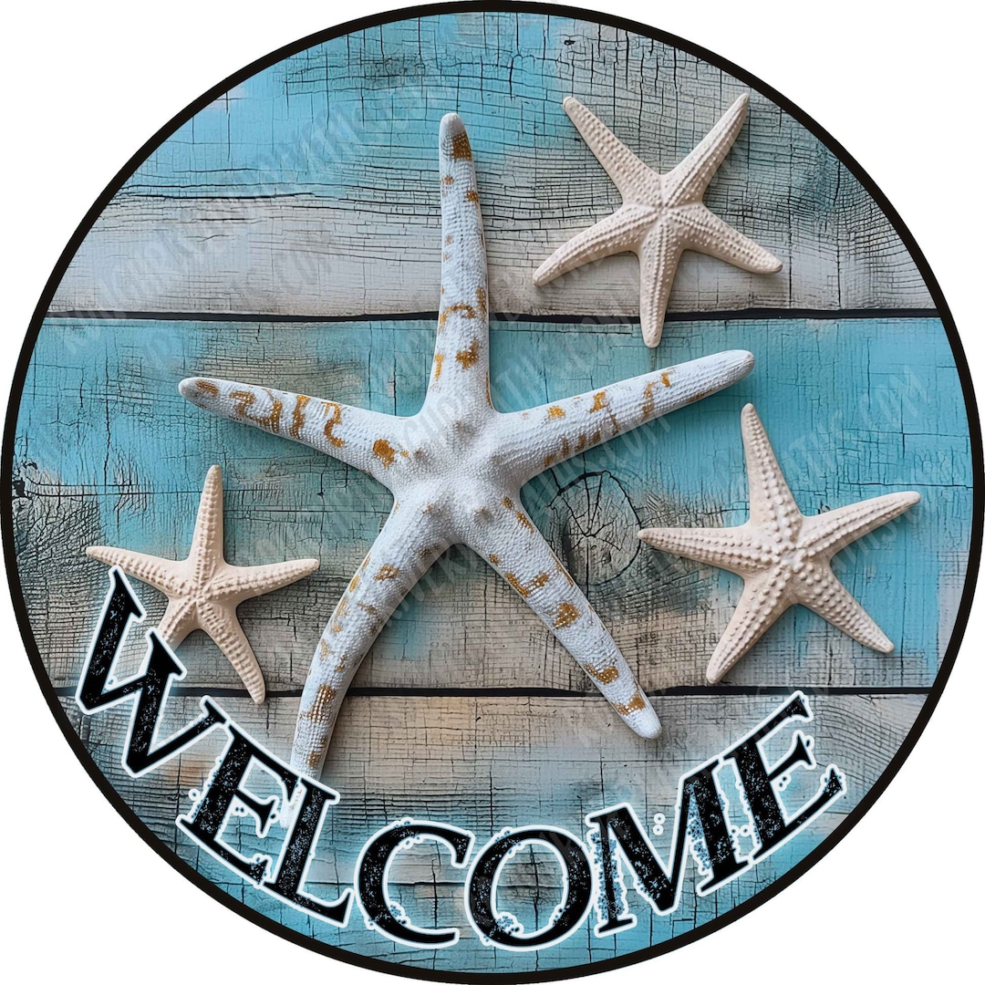 Starfish Wreath Sign, Beach Welcome Wreath Sign, Beach Themed Wreath ...