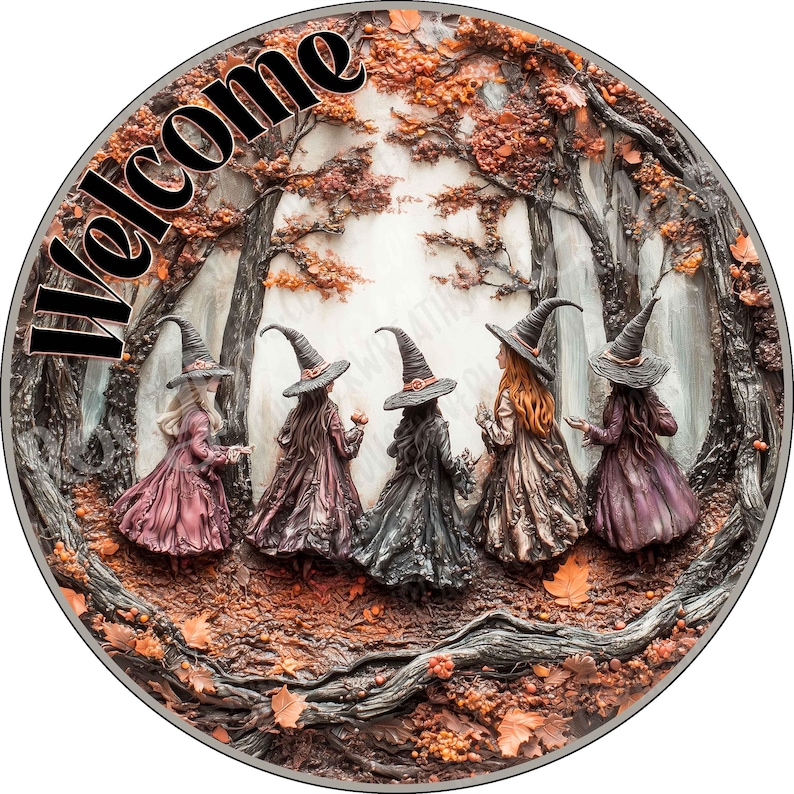 Halloween Witches in the Woods Aluminum Wreath Sign, Flat - Lightweight ...