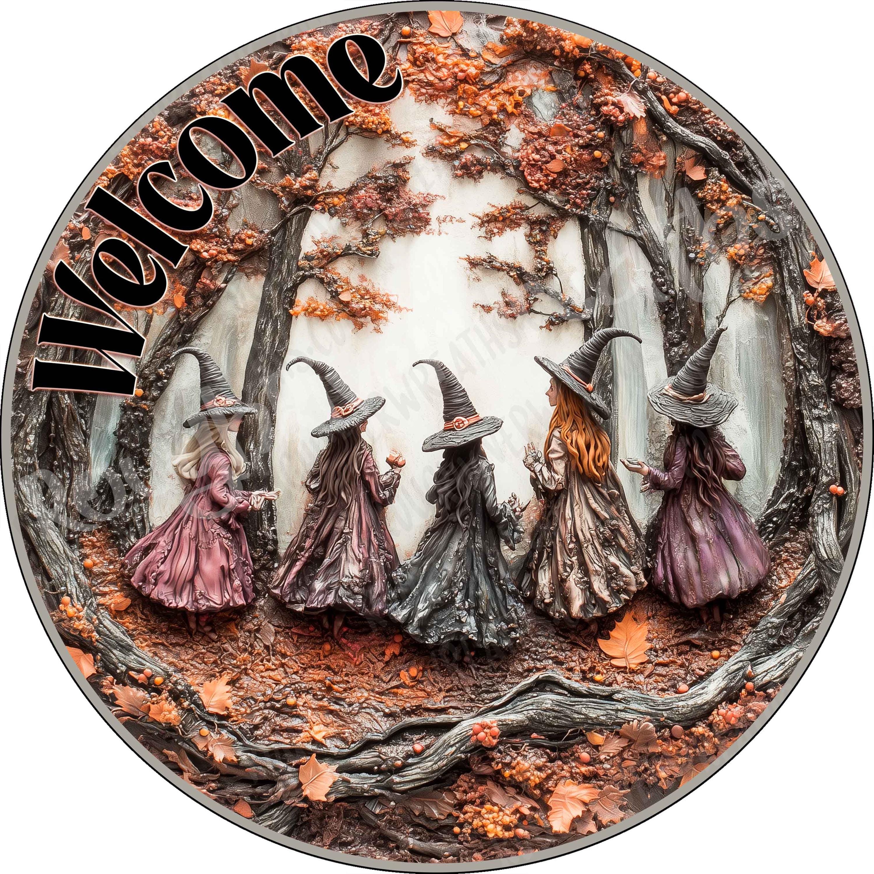 Halloween Witches in the Woods Aluminum Wreath Sign, Flat - Lightweight ...