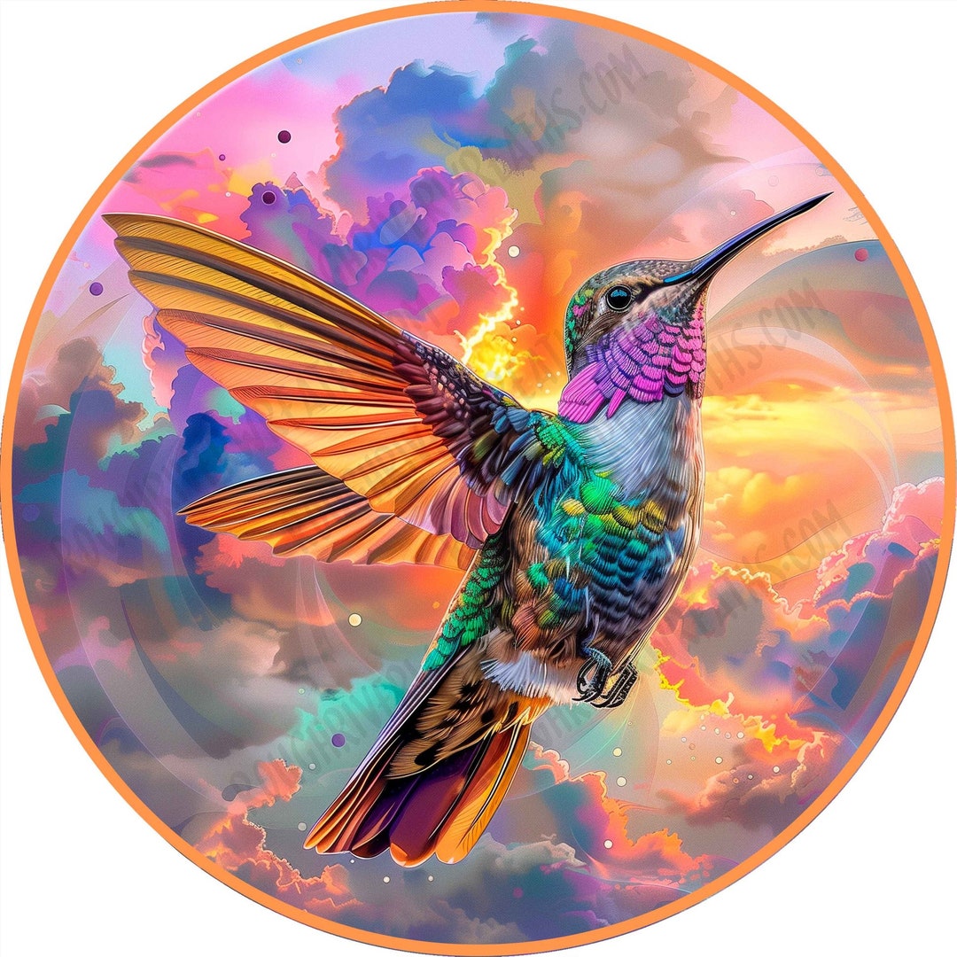 Hummingbird Wreath Sign, Hummingbird Sign, Colorful Hummingbird Wreath ...