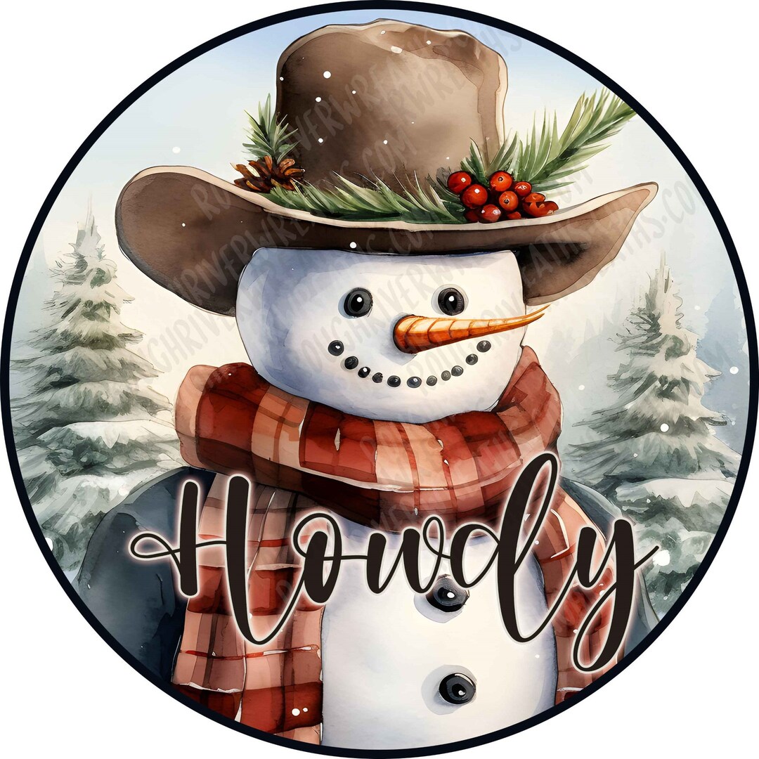 Cowboy Snowman Wreath Sign, Western Snowman, Christmas Snowman Wreath ...