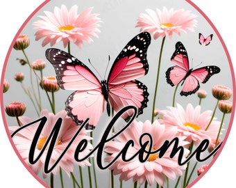 Welcome Butterfly Wreath Sign, Welcome Wreath Sign, Metal Wreath Sign ...