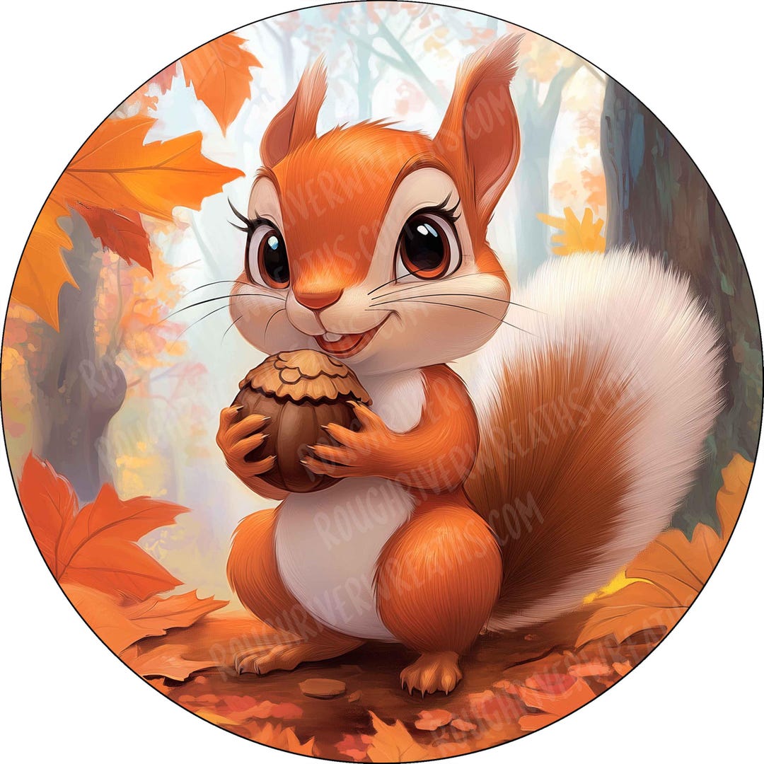 DIGITAL - PNG Fall Squirrel - Round Digital File - Wreath Sign Squirrel ...