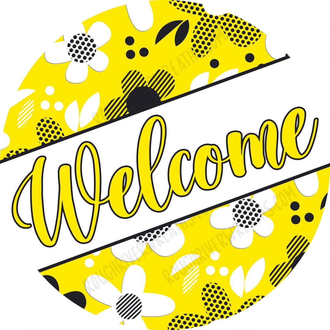 Wreath Sign, Floral Decor, Spring Summer Sign, Black and Yellow Sign ...